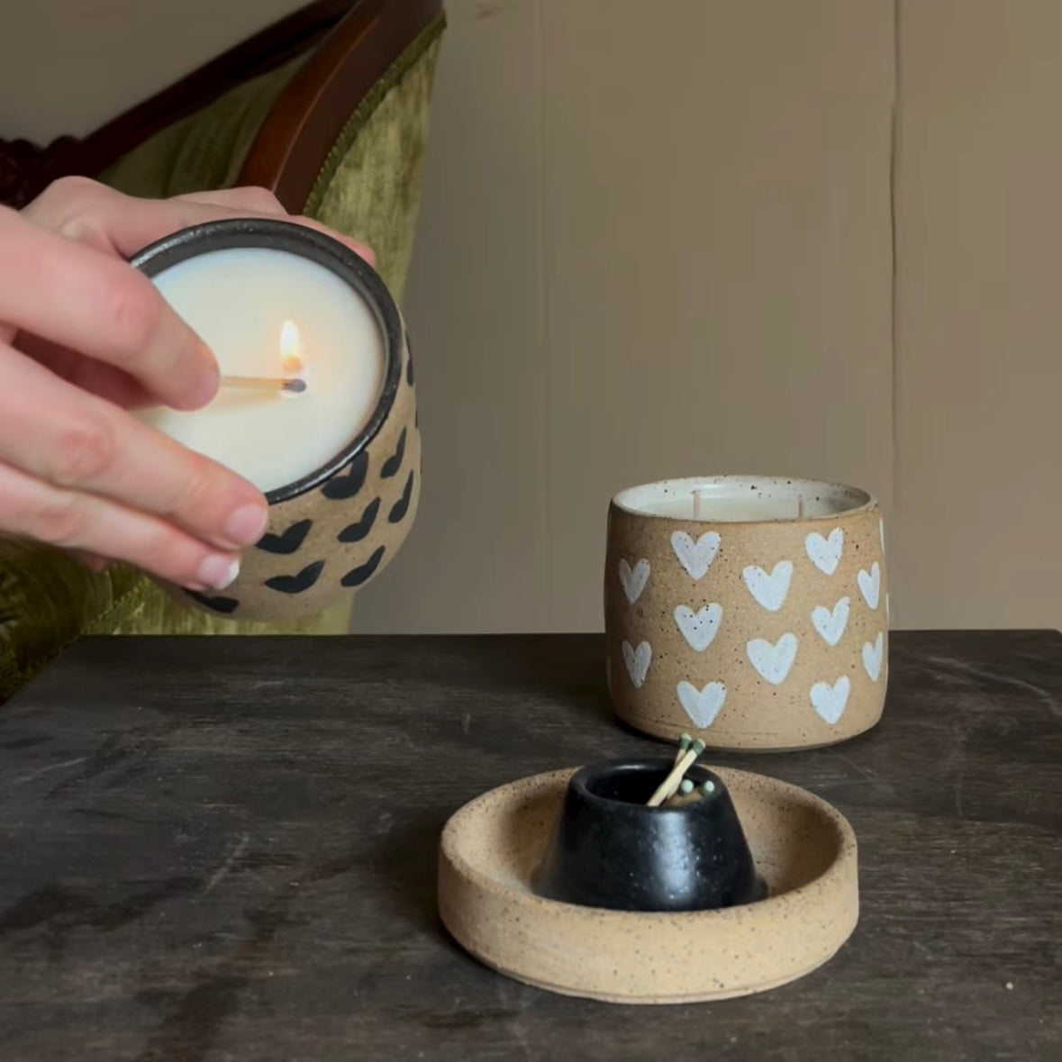 handmade ceramic candle (gold + ivy x hfb ceramics)